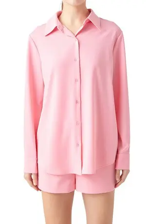 Endless Rose Solid Button-up Shirt - Light Pink