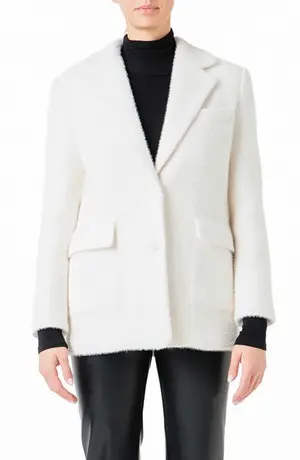 Endless Rose Textured Single-breasted Blazer - White
