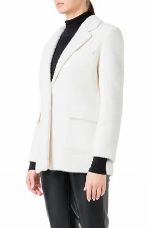 Endless Rose Textured Single-breasted Blazer - White