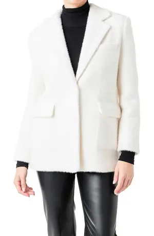 Endless Rose Textured Single-breasted Blazer - White