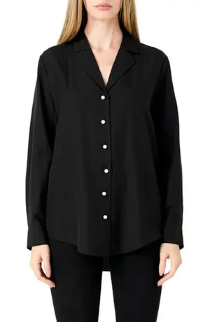 Endless Rose Notched Lapel Button-up Shirt - Black