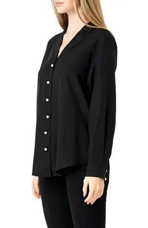 Endless Rose Notched Lapel Button-up Shirt - Black