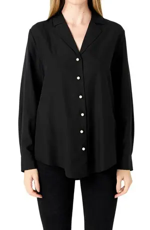 Endless Rose Notched Lapel Button-up Shirt - Black