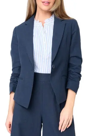 GIBSONLOOK Ruched Sleeve Linen Blend Blazer