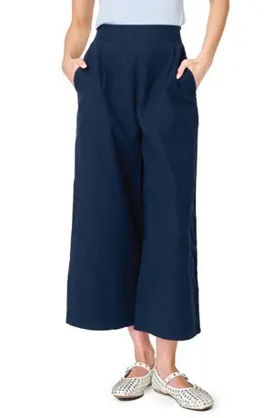 GIBSONLOOK Crop Wide Leg Linen Blend Pants - Navy