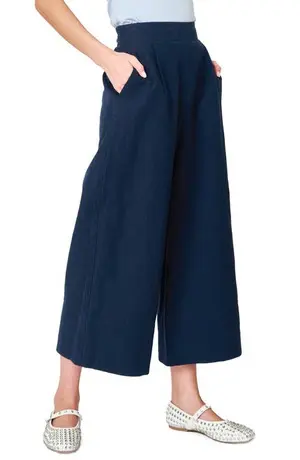 GIBSONLOOK Crop Wide Leg Linen Blend Pants - Navy