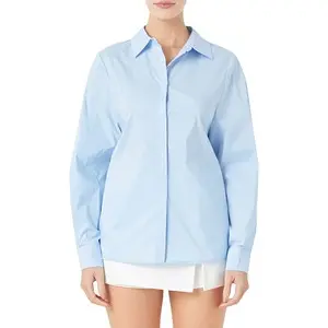 Endless Rose Cotton-blend Button-up Shirt - Powder Blue