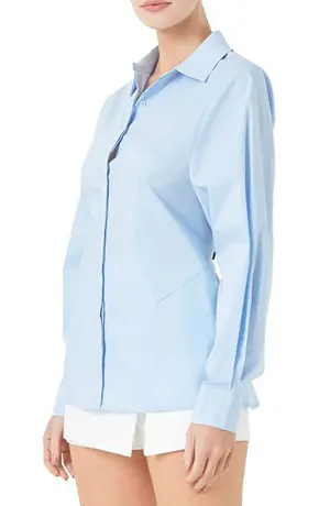 Endless Rose Cotton-blend Button-up Shirt - Powder Blue