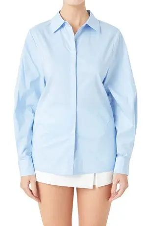 Endless Rose Cotton-blend Button-up Shirt - Powder Blue