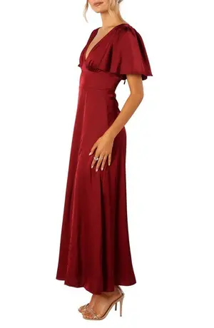 PETAL & PUP Casper Flutter Sleeve Satin Dress