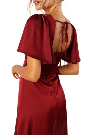 PETAL & PUP Casper Flutter Sleeve Satin Dress