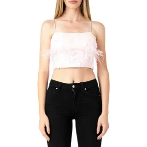 Endless Rose Sequin & Feather Crop Top