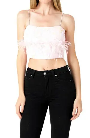 Endless Rose Sequin & Feather Crop Top