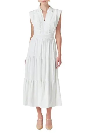 Endless Rose Pintuck Tiered Midi Dress - White