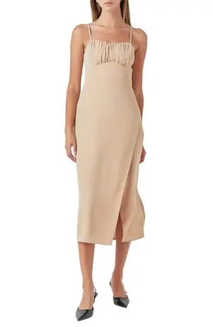 Endless Rose Ruched Bust Midi Dress - Khaki