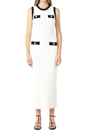 Endless Rose Sleeveless Maxi Sweater Dress - Ivory/black