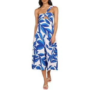 PETAL & PUP Freddie Cutout One-shoulder Midi Dress - White/blue