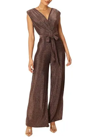PETAL & PUP Nora Metallic Wide Leg Jumpsuit - Chocolate
