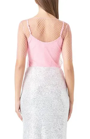 Endless Rose Embellished Mesh Top - Pink