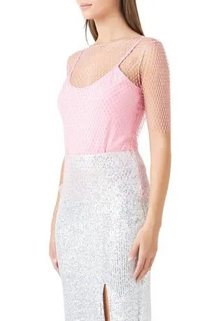 Endless Rose Embellished Mesh Top - Pink