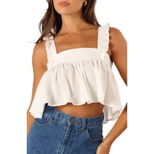 PETAL & PUP Raye Ruffle Strap Crop Top - White