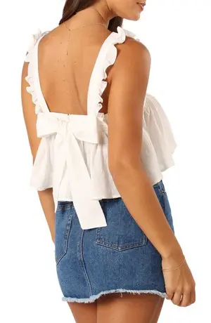 PETAL & PUP Raye Ruffle Strap Crop Top - White