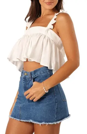 PETAL & PUP Raye Ruffle Strap Crop Top - White