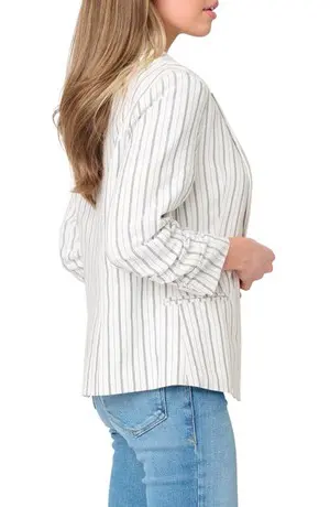 GIBSONLOOK Pinstripe Ruched Sleeve Blazer