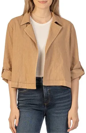 Kut From The Kloth Nadine Crop Open Front Jacket Oatmeal