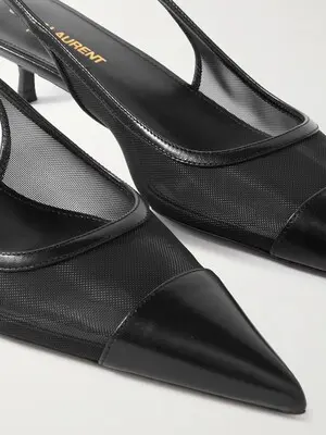Saint Laurent Oxalis Leather-trimmed Slingback Pumps