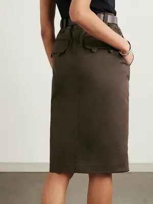Saint Laurent Belted Leather-trimmed Denim Midi Skirt
