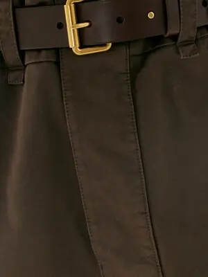 Saint Laurent Belted Leather-trimmed Denim Midi Skirt