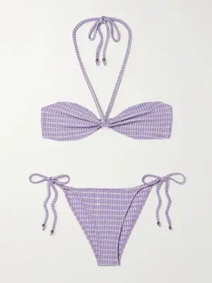 Lisa Marie Fernandez Metallic Seersucker Halterneck Bikini - Purple