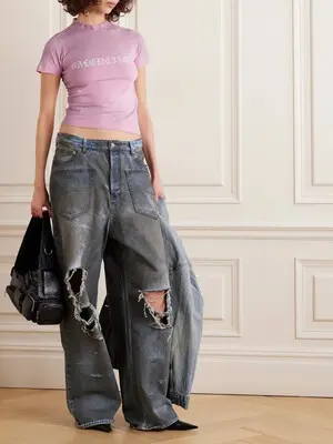 Balenciaga Cropped Distressed Logo T-shirt - Pink