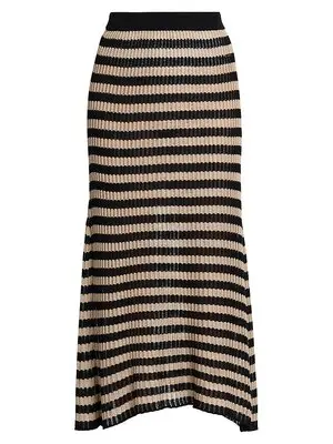 Kiton Striped Knit Silk Midi-skirt - Sand Black