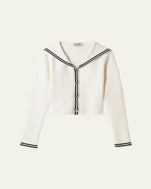 Miu Miu Miu Miu Piped Sailor Collar Cropped Cardigan - Bianco Blu