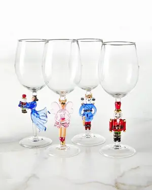 Neiman Marcus Christmas Nutcracker Suite Wine Glasses Set Of 4 - One-color