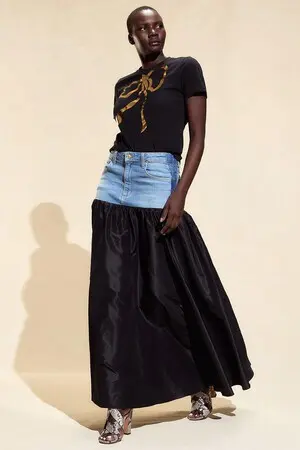 Cynthia Rowley Denim And Taffeta Skirt In Black - 20% Off