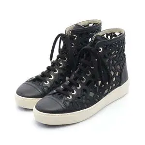 Chanel Coco Mark Lace High Cut Sneakers Leather - Black