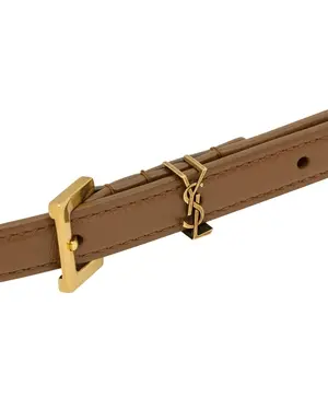Saint Laurent Cassandre Extra-thin Belt In Smooth Leather - Ginger Bread