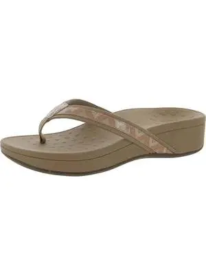 Vionic Hightide Chv Womens Patent Thong Wedge Sandals - Beige