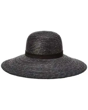 Bruno Magli Wide Brim Leathertrim Straw Hat - Black