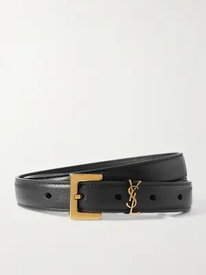 Saint Laurent Cassandre Leather Belt - Black