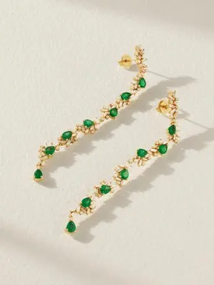 SUZANNE KALAN 18-karat Diamond And Emerald Dangle Earrings - Gold
