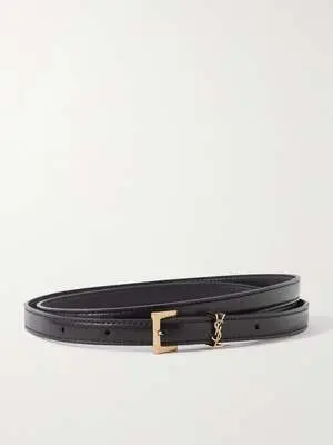 Saint Laurent Cassandre Leather Belt - Black