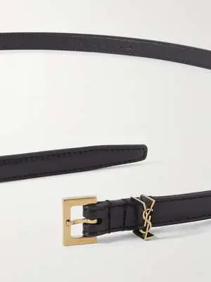 Saint Laurent Cassandre Leather Belt - Black