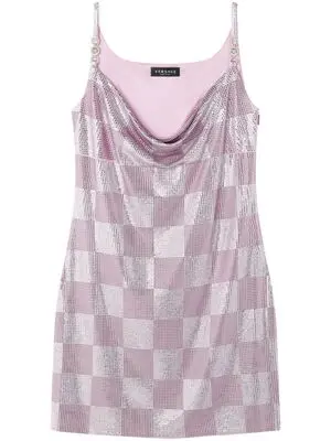 Versace Checked Rhinestone-embellished Mini Dress