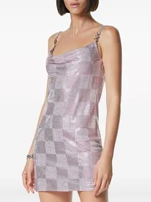 Versace Checked Rhinestone-embellished Mini Dress
