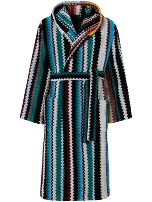 Missoni Zigzag-print Cotton Bathrobe - Blue
