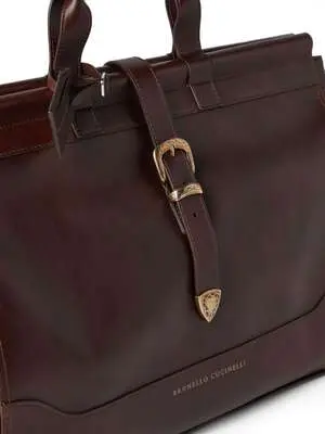 Brunello Cucinelli Logo-stamp Leather Holdall